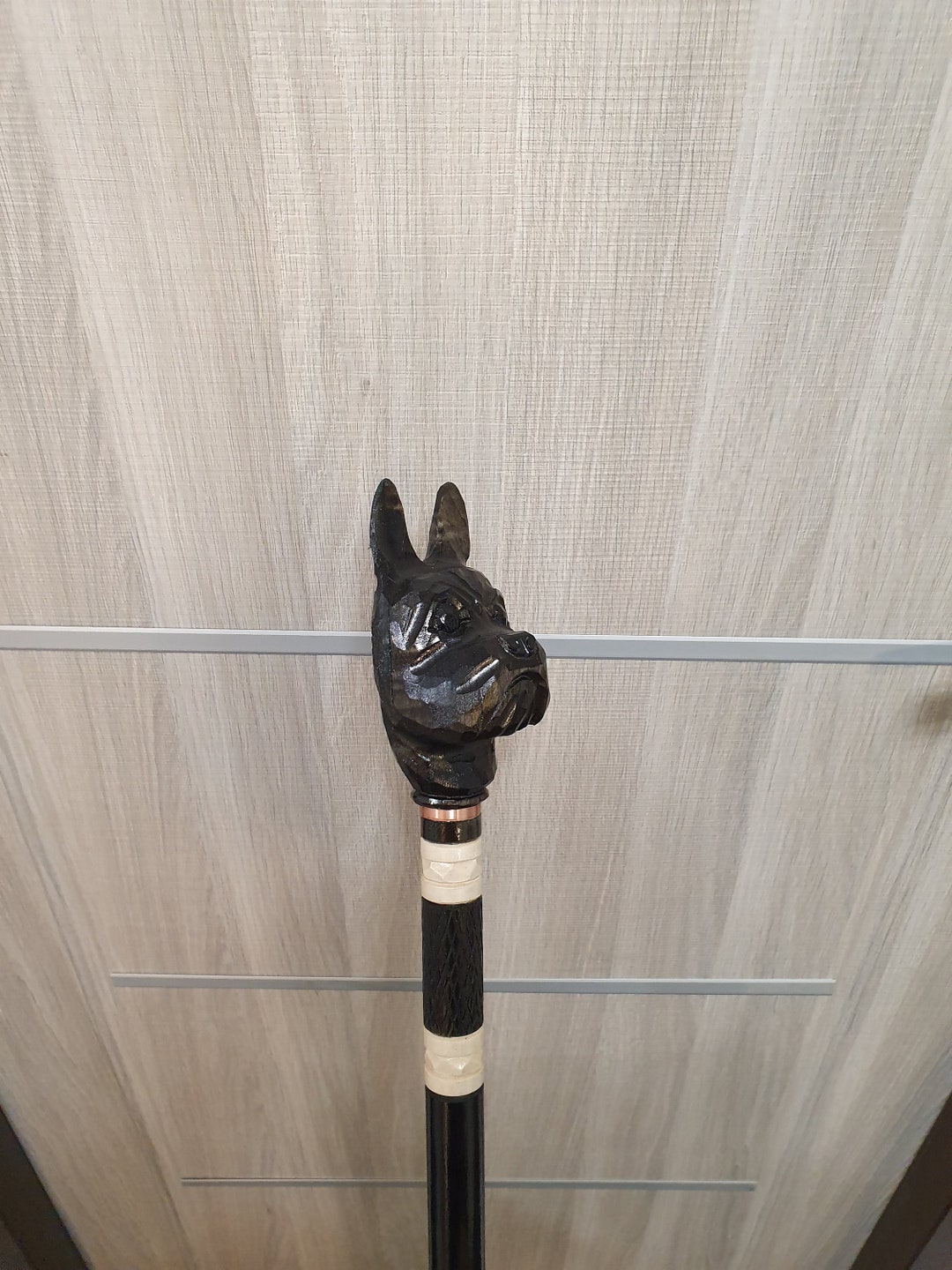 Black French Bulldog Walking Stick Handmade Wood Carved - Etsy