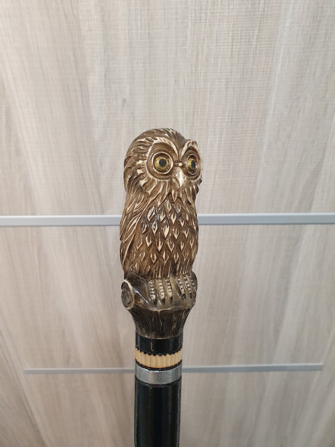 Owl Walking Stick Handmade Wood Carved Owl Walking Cane, Owl Lover ...