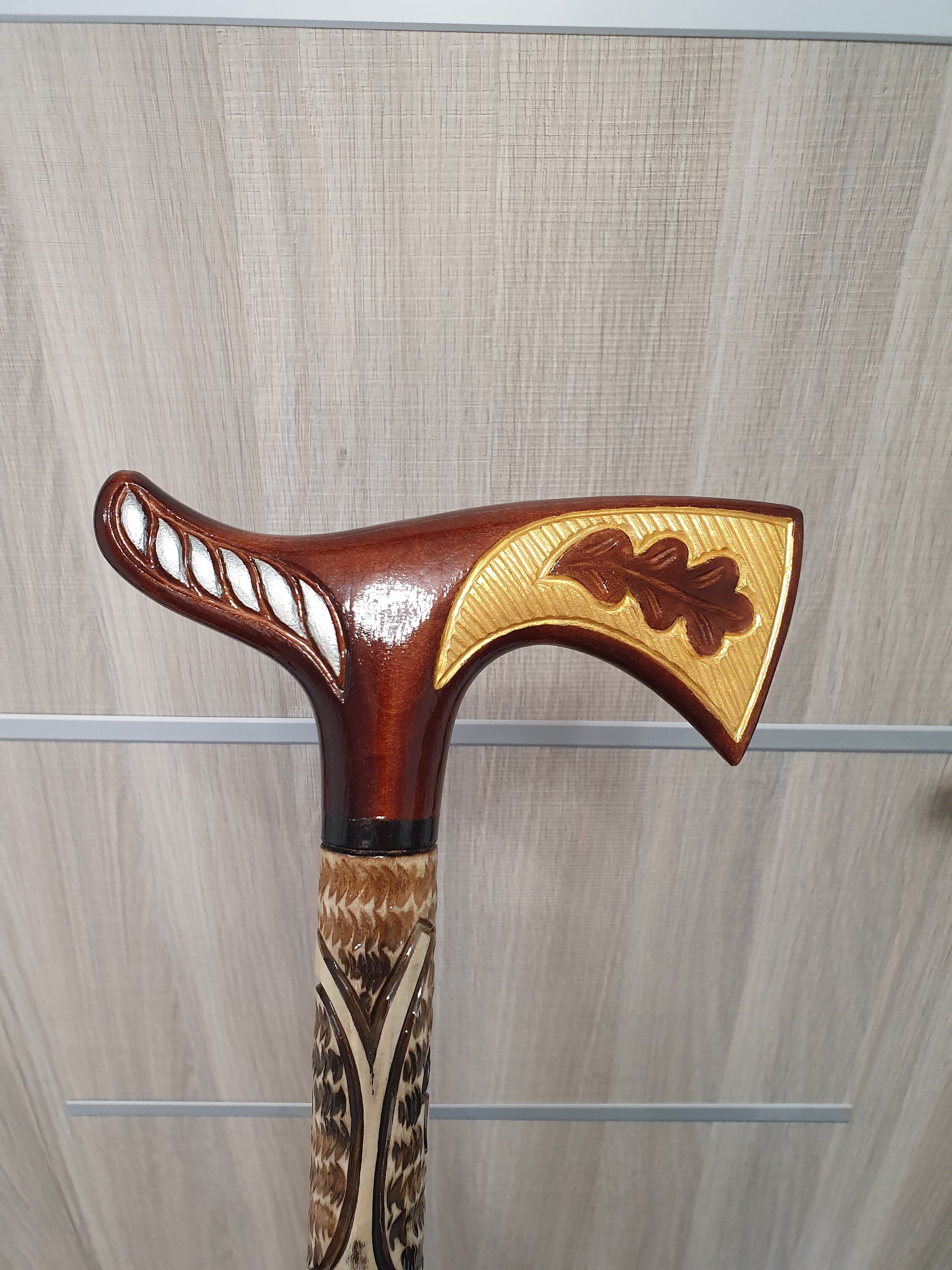 Oak Leaf and Acorn Walking Stick, Axe Handle Cane, Handmade, Hand ...