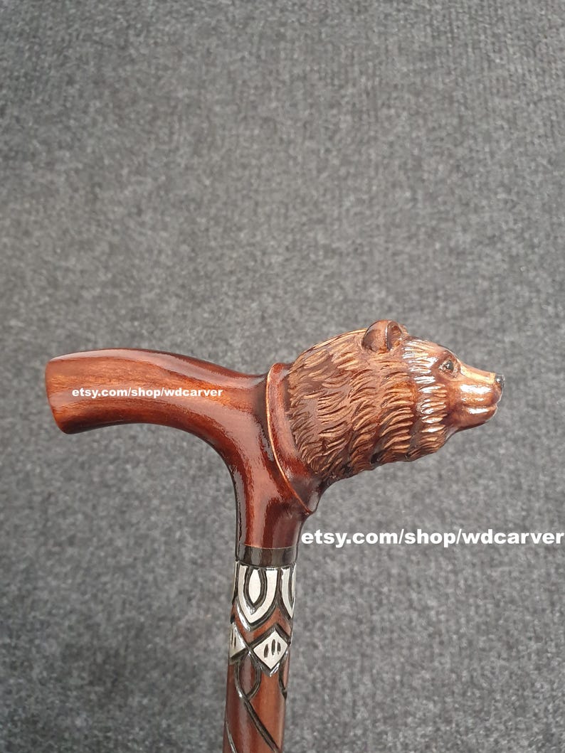 Bear Walking Stick, Handmade Wood Carved Bear Head Walking Cane - Etsy
