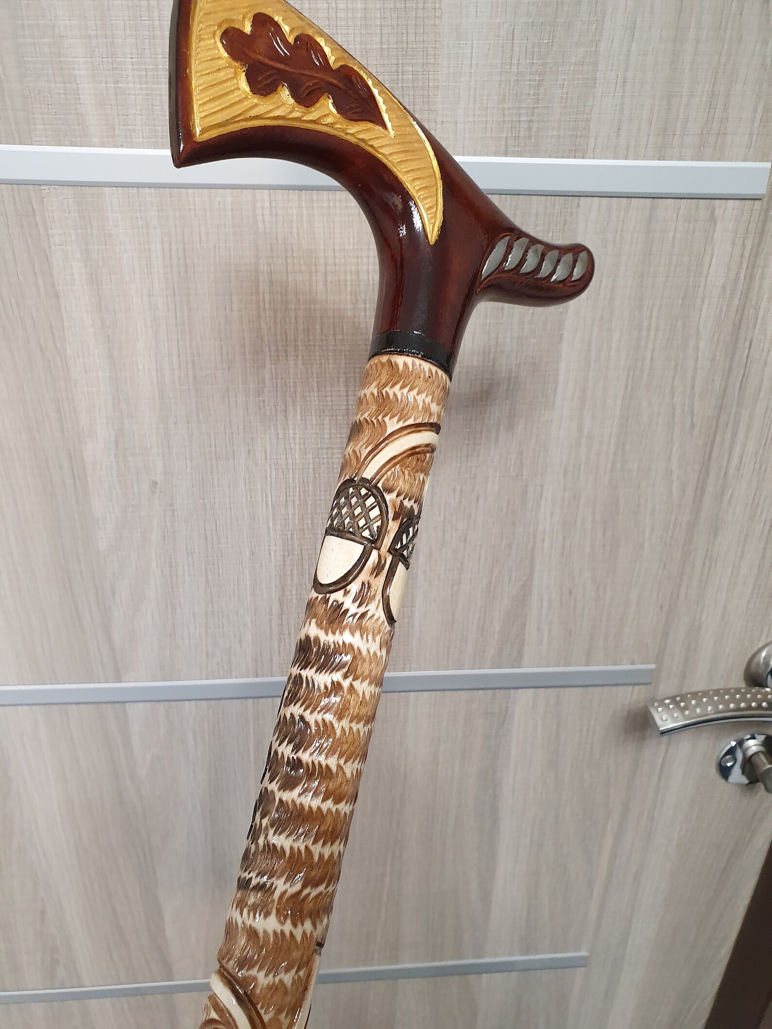 Oak Leaf and Acorn Walking Stick, Axe Handle Cane, Handmade, Hand ...