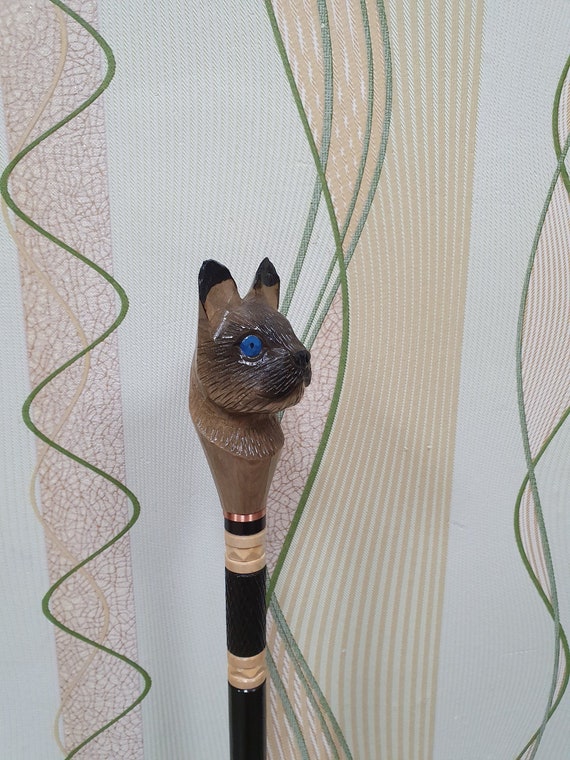 Siamese Cat Walking Stick Handmade Wood Carved Siamese Cat | Etsy