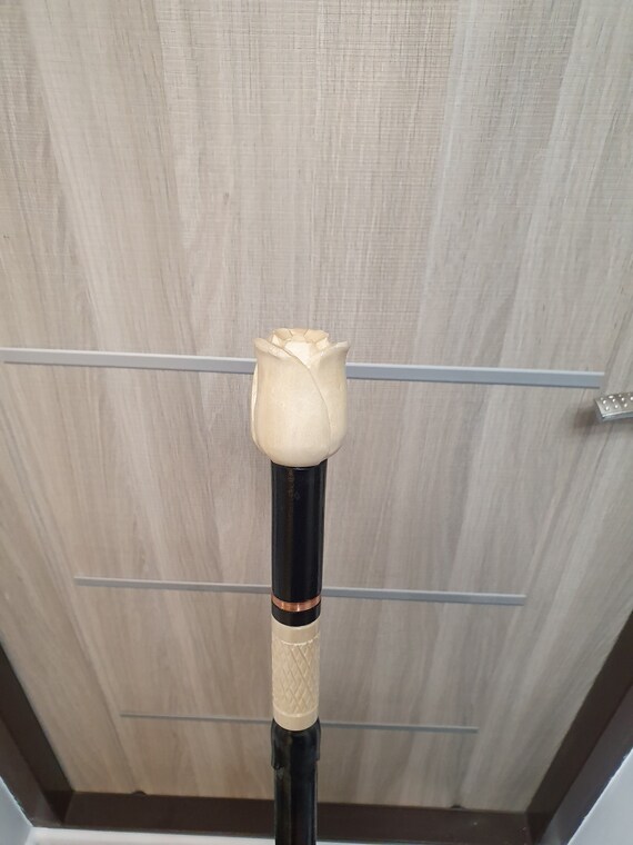 White Rose Walking Stick Handmade Wood Carved White Rose - Etsy
