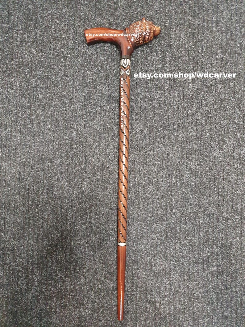 Bear Walking Stick, Handmade Wood Carved Bear Head Walking Cane - Etsy