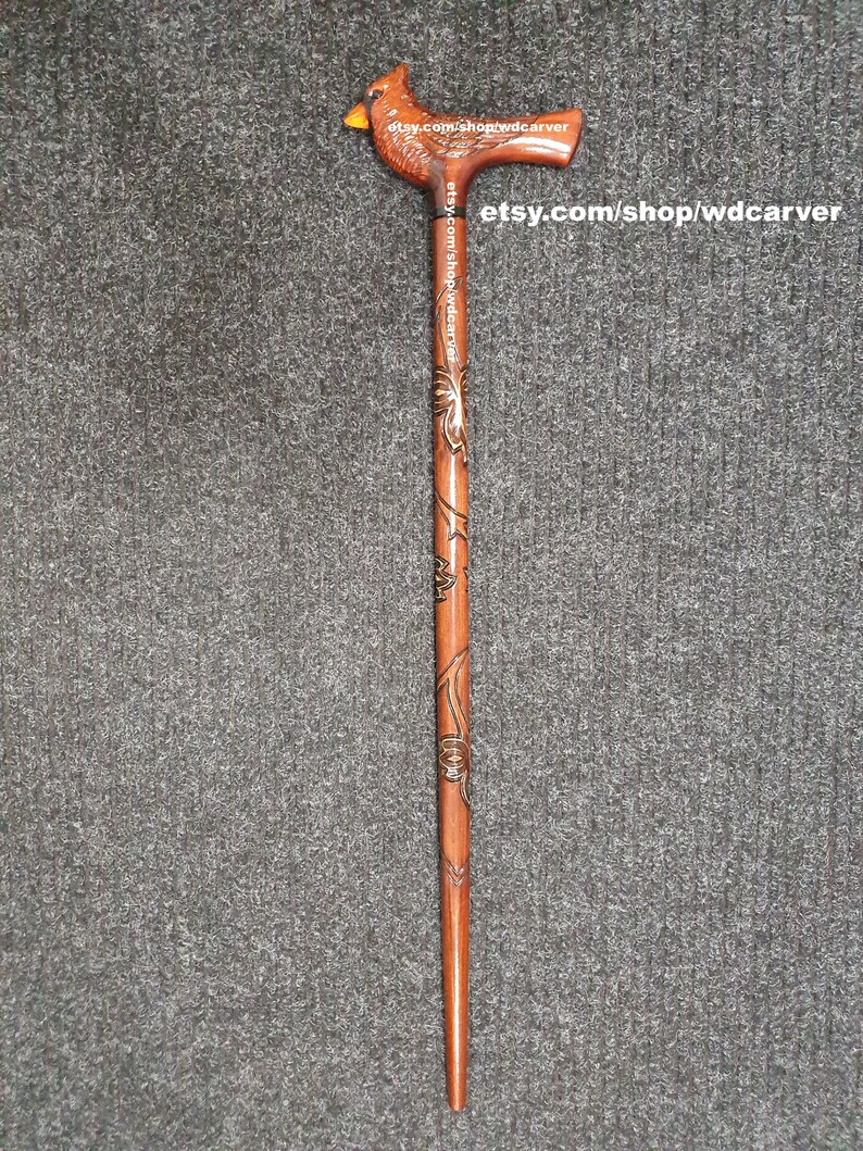 Nothern (red) Cardinal Walking Stick, Handmade Wood Carved Nothern (red ...