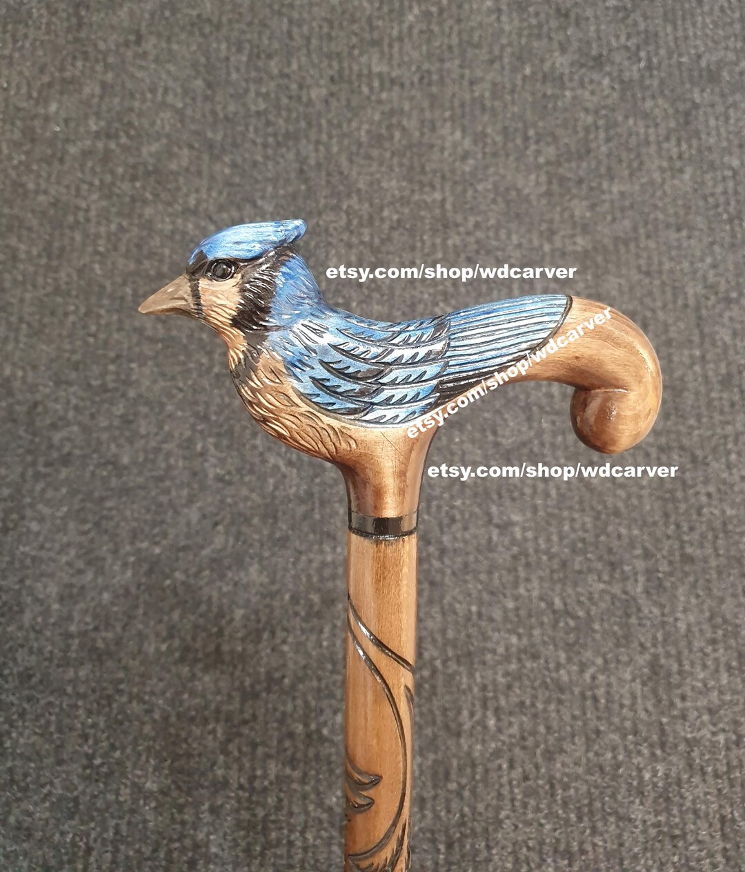 Blue Jay Walking Stick, Handmade Wood Carved Blue Jay Walking Cane - Etsy