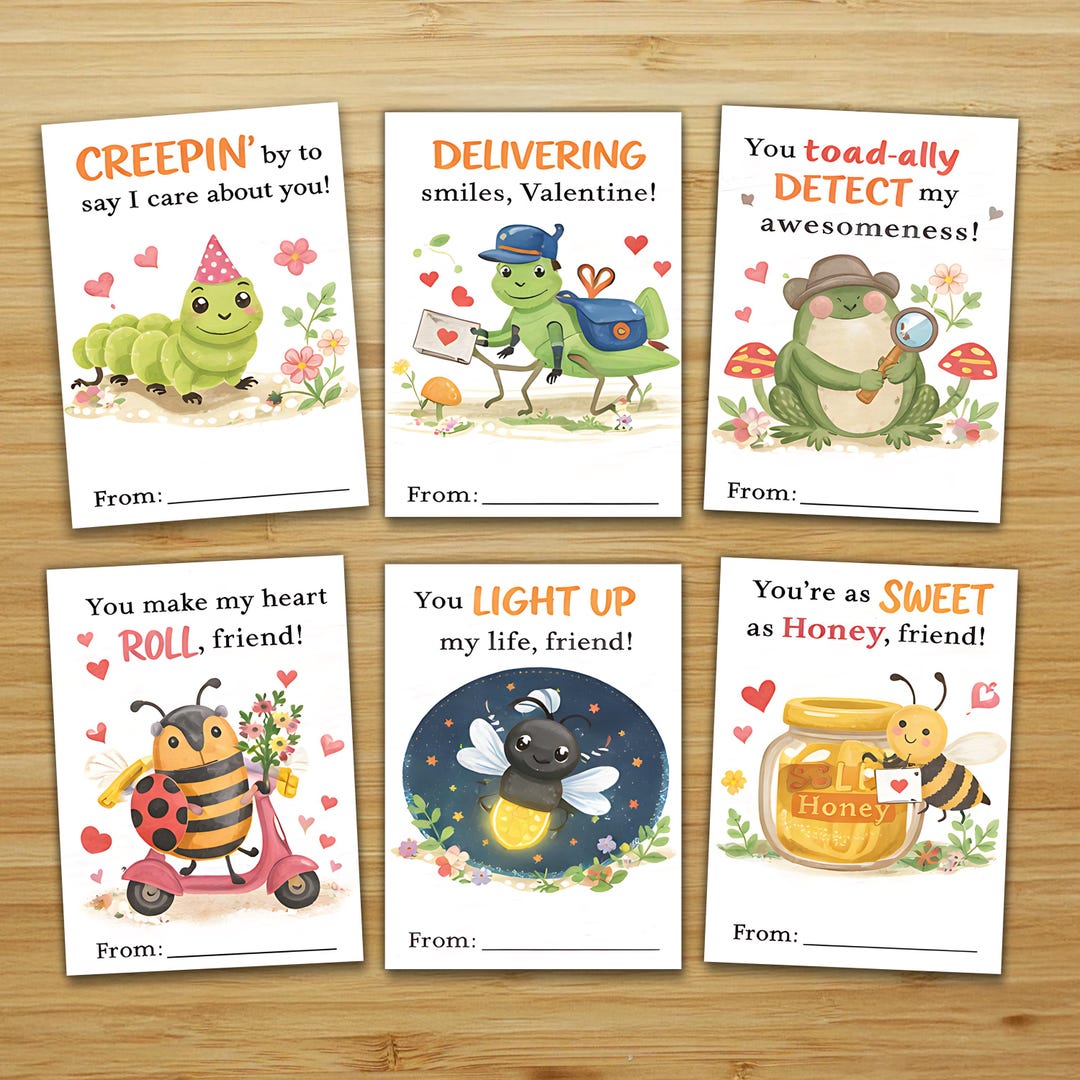 Printable Bug Valentines | Cute Funny Insect Pun Valentine Cards | Kids ...