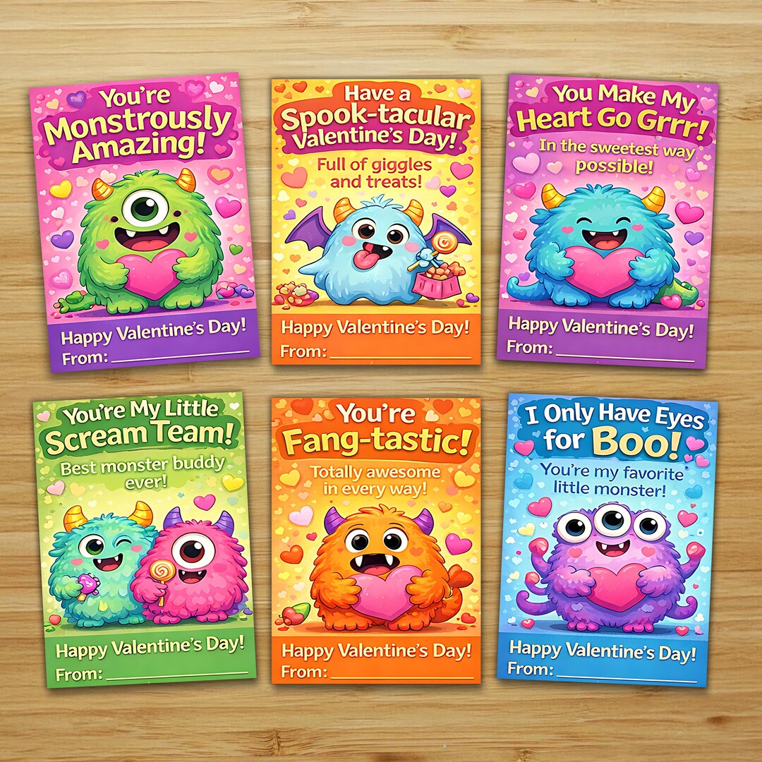 Cute Monster Valentine Cards – Funny Spooky Love Puns – Adorable Kids ...