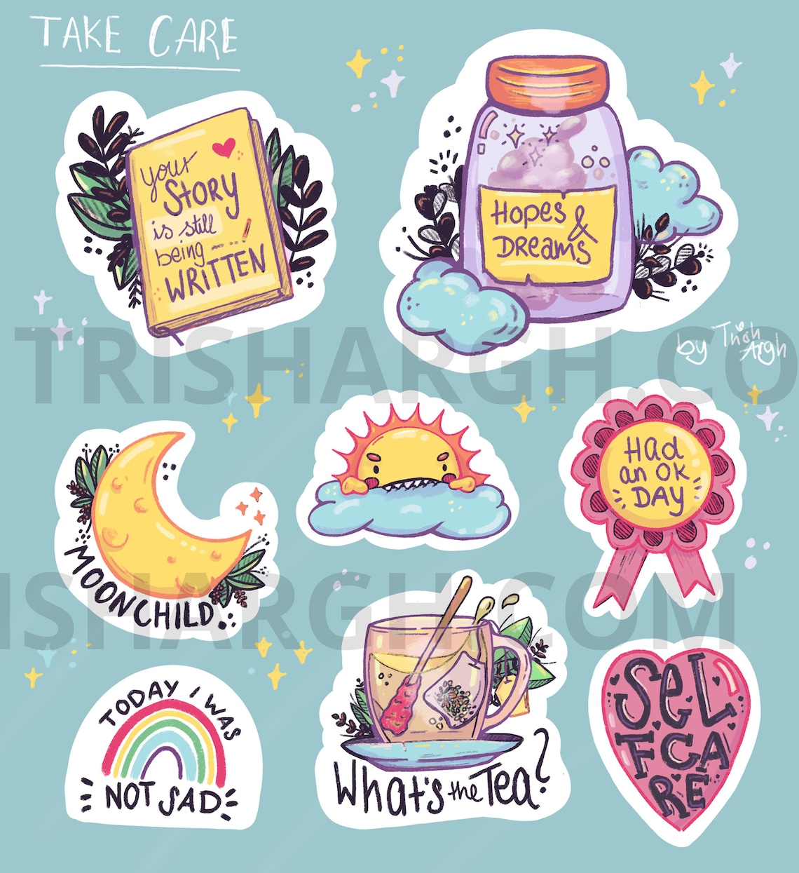 Take care selfceare Sticker set | Etsy