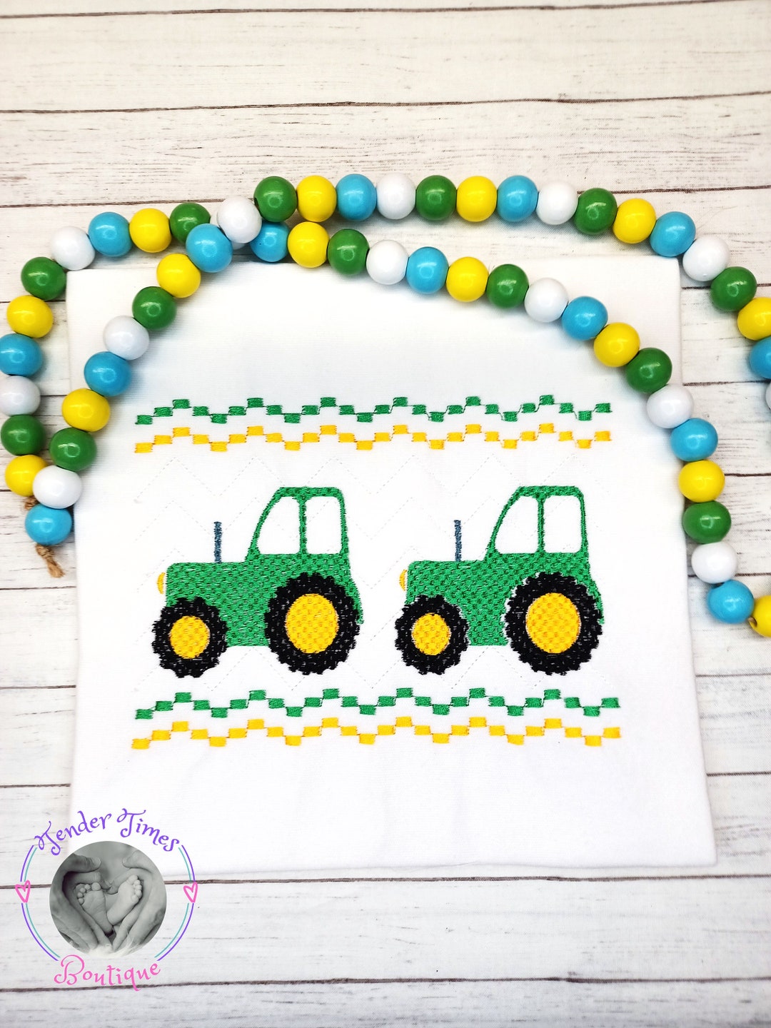 Embroidered Faux Smocked Tractors, Embroidered Tractors, Boys Faux ...