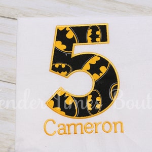 Batman Applique Number Shirt Boys Batman Birthday Number - Etsy