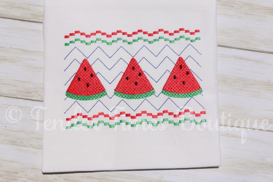 Embroidered Faux Smocked Watermelons Shirt, Embroided Watermelons Shirt ...
