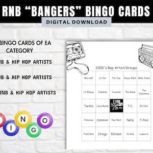 100 Music Bangers Bingo Cards, 90's Rnb Bingo, 80's Music Bingo, Printable Bingo Cards, Music ...