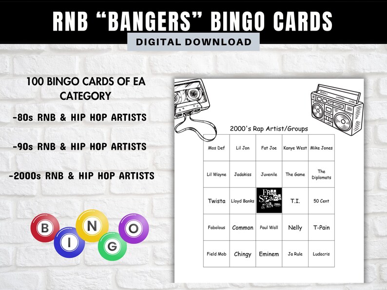 100 Music Bangers Bingo Cards, 90's Rnb Bingo, 80's Music Bingo, Printable Bingo Cards, Music ...