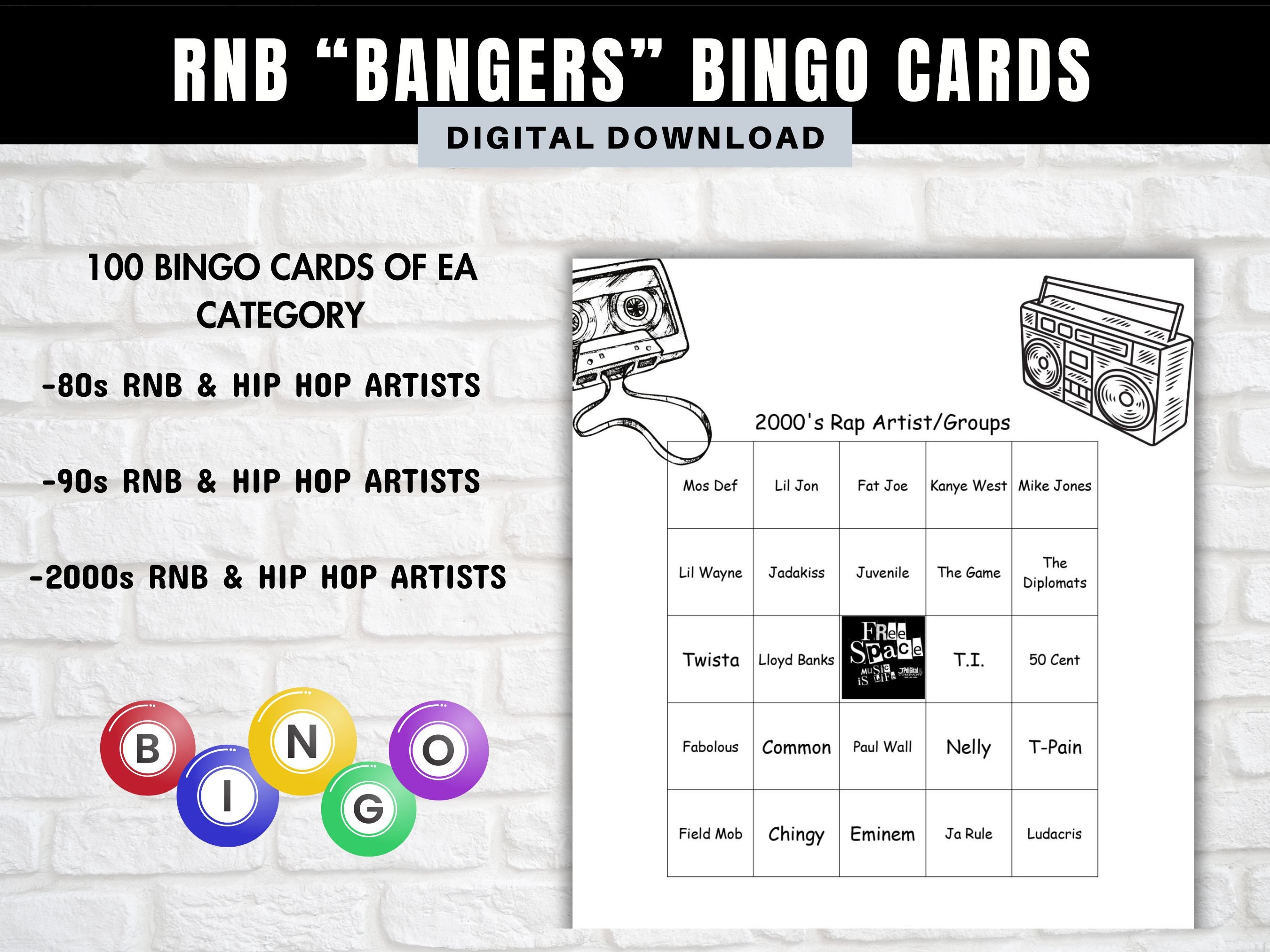 Music Bangers Bingo Cards, 80s-2000s RNB & Hip Hop (printable, Digital ...