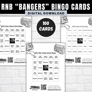 100 Music Bangers Bingo Cards, 90's Rnb Bingo, 80's Music Bingo, Printable Bingo Cards, Music ...
