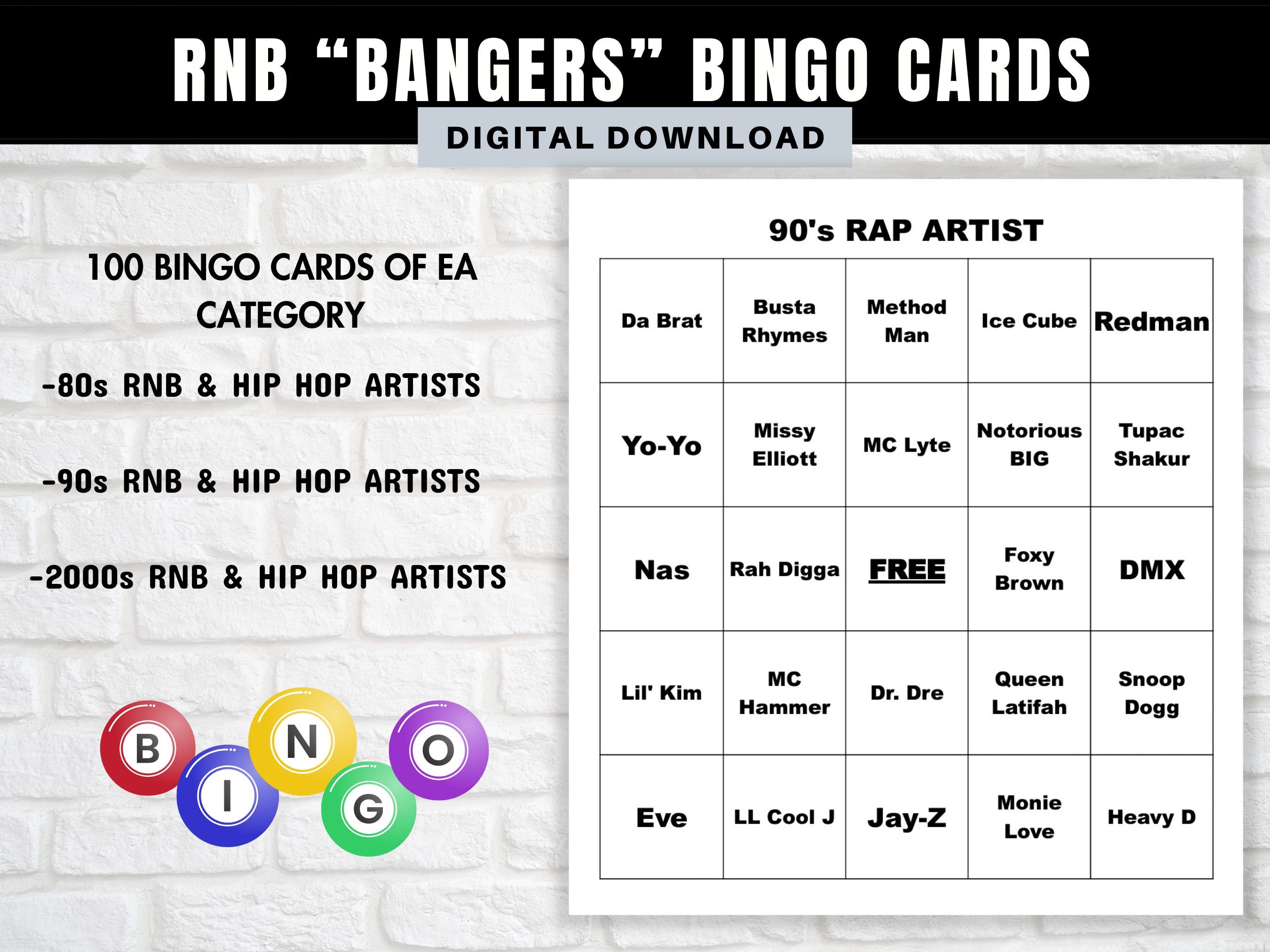 100 Music Bangers Bingo Cards, 90's Rnb Bingo, 80's Music Bingo ...