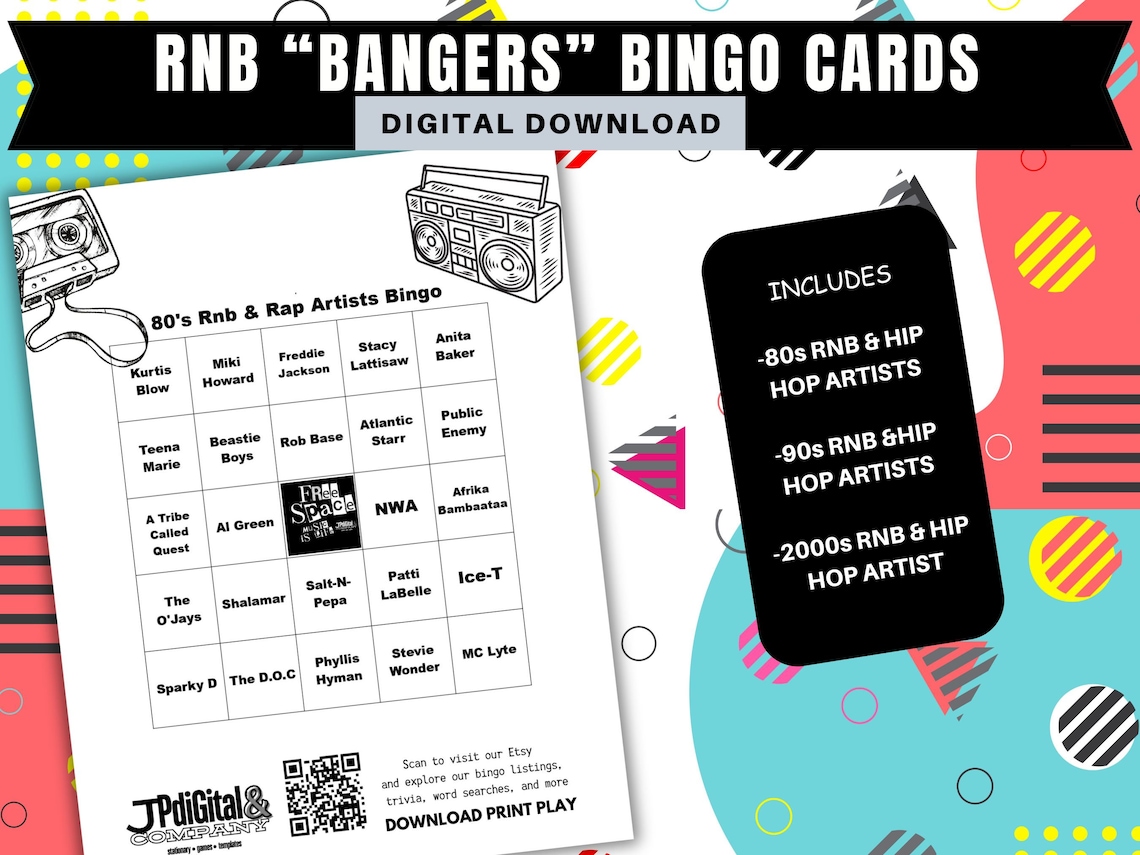 100 Music Bangers Bingo Cards, 90's Rnb Bingo, 80's Music Bingo, Printable Bingo Cards, Music ...