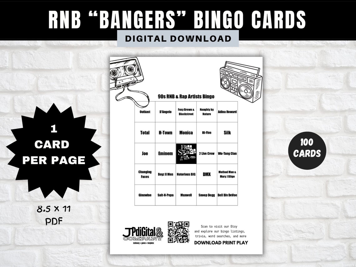 Music Bangers Bingo Cards, 80s-2000s RNB & Hip Hop (printable, Digital ...