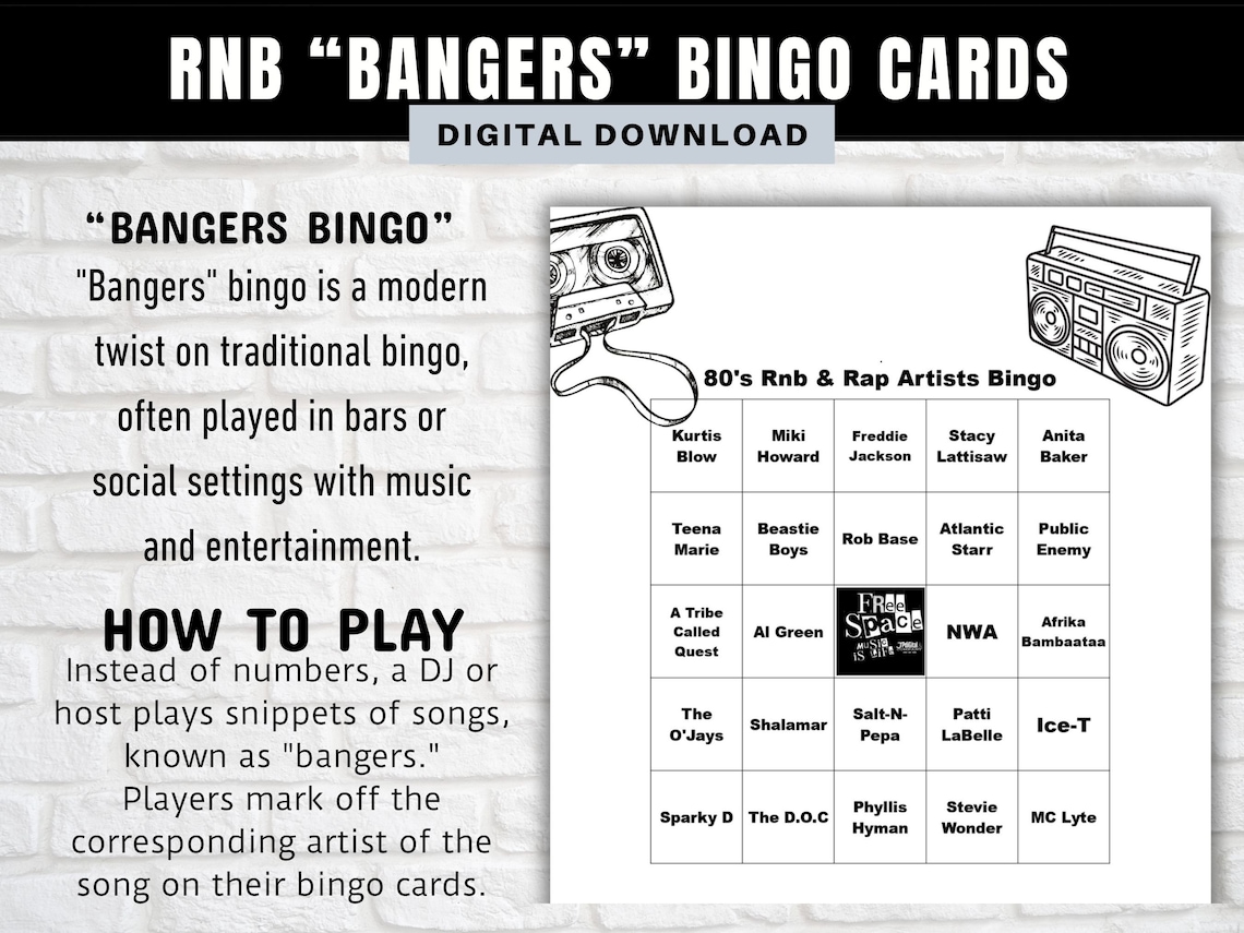 100 Music Bangers Bingo Cards, 90's Rnb Bingo, 80's Music Bingo, Printable Bingo Cards, Music ...