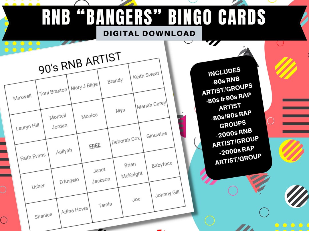 100 Music Bangers Bingo Cards, 90's Rnb Bingo, 80's Music Bingo, Printable Bingo Cards, Music ...