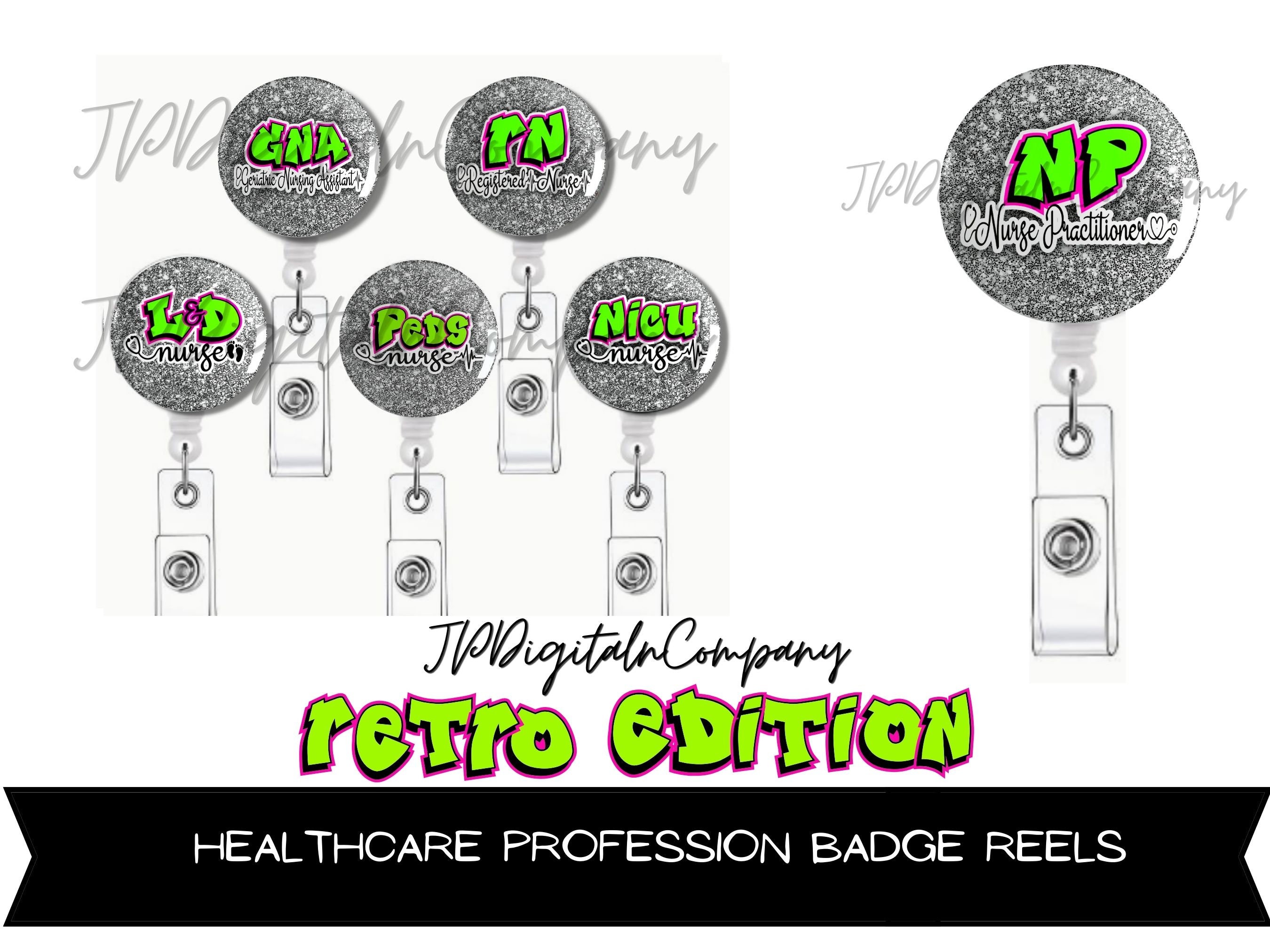 Healthcare Career Badge Reels and Pin Button Collage Sheet, Nurse Badge ...
