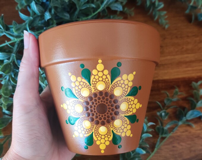 Dot Art Yellow Sunflower Mandala Hand Painted 4 Inch Terra Cotta ...