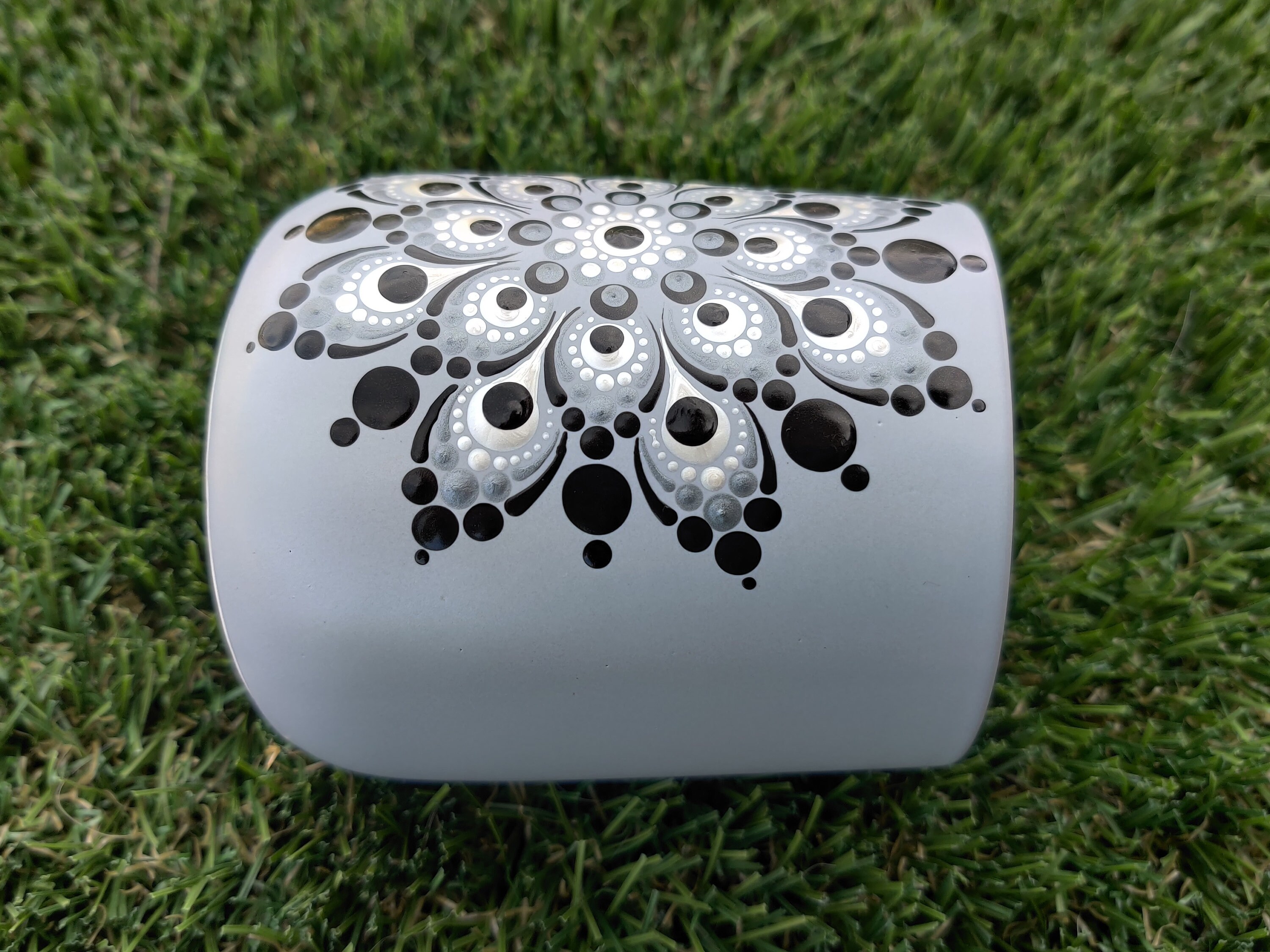 Dot Art Metallic White Silver Black Mandala Hand Painted Boho - Etsy