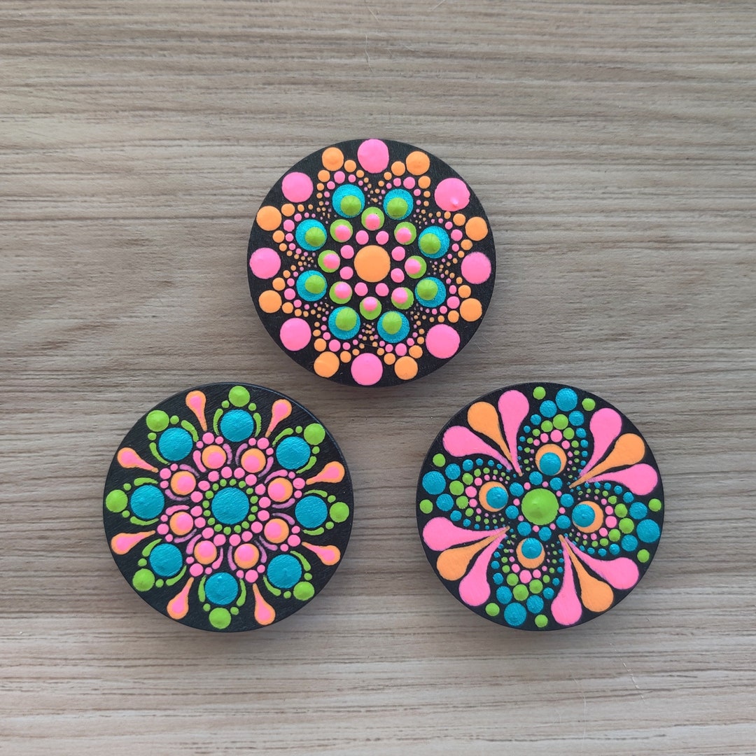 Dot Art Neon Bright Mandala Pink Orange Lime Blue Hand Painted Fridge ...