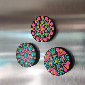 Dot Art Neon Bright Mandala Pink Orange Lime Blue Hand Painted Fridge ...