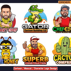 Custom Cartoon Logo, Mascot Logo, Cartoon Portrait Logo, Cartoon ...