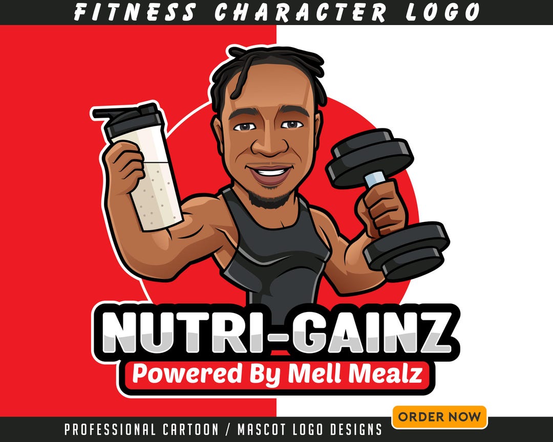 Custom Hand Drawn Fitness Character Logo, Fitness Mascot Logo, Fitness ...