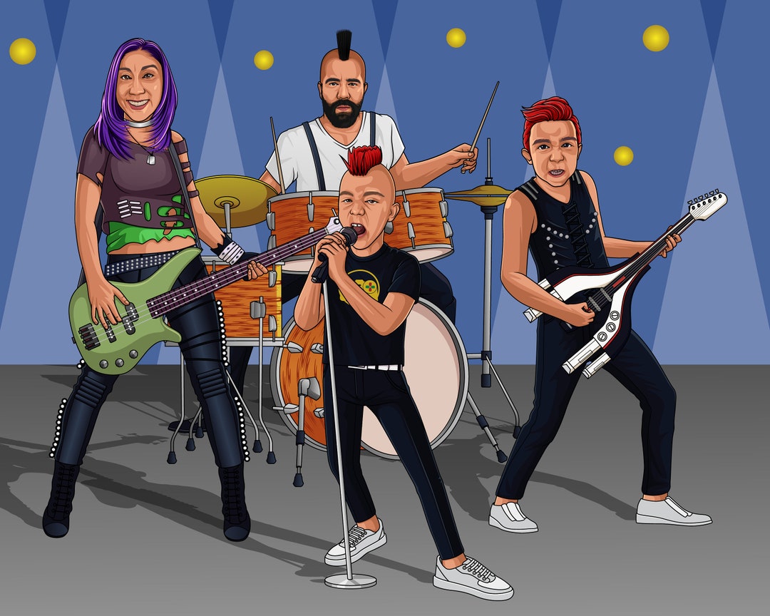 Custom Your Music Band Cartoon Portrait, Rock Band Character, Family ...