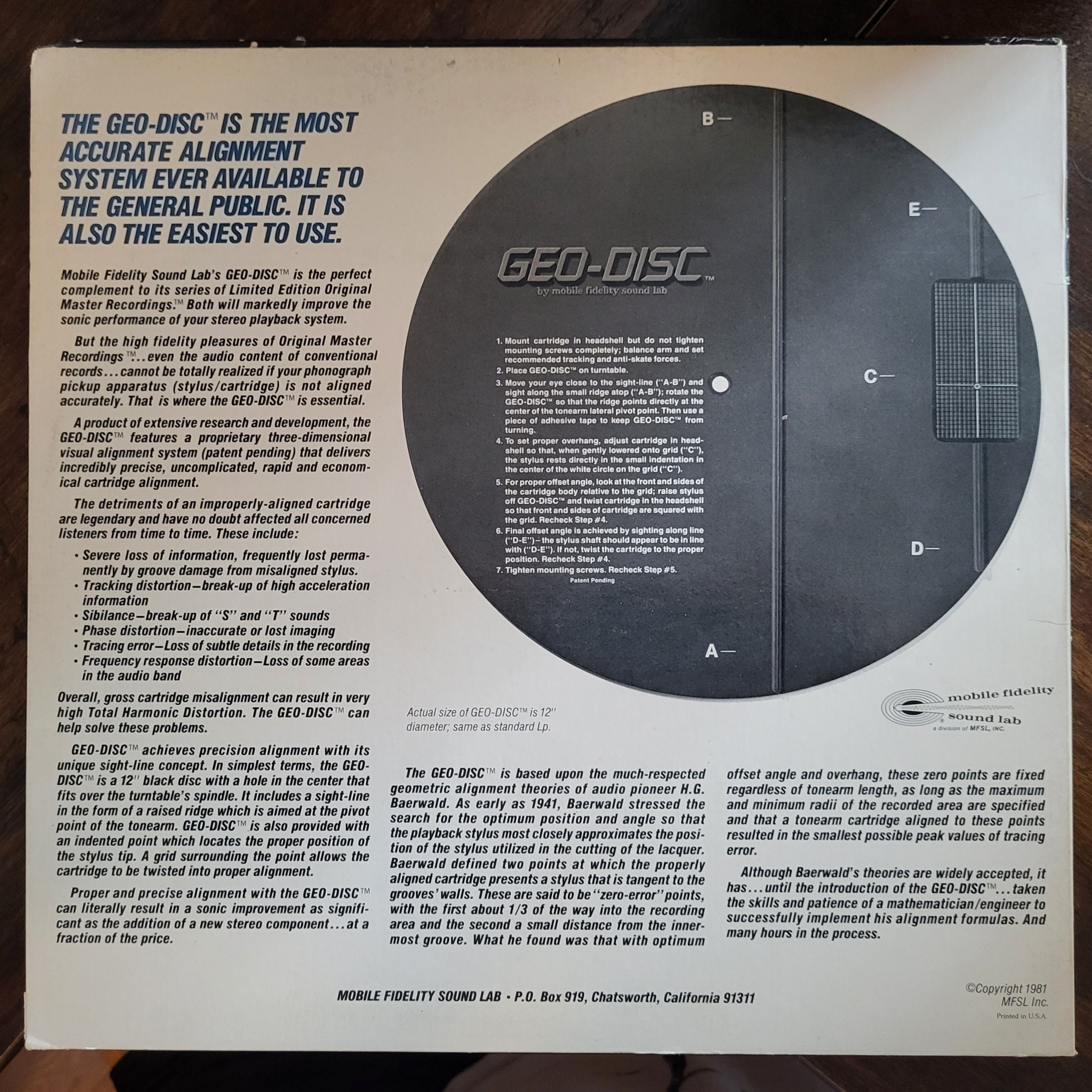 Geo-disc Mobile Fidelity Sound Lab Turntable Cartridge Needle Precision ...