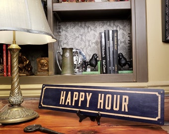 Happy Hour Metal Street Sign Reclaimed Wood Frame - Etsy