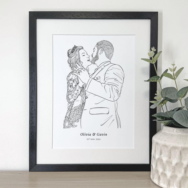 Custom Hand Drawn Bride and Groom Wedding Line Portrait Drawing From ...