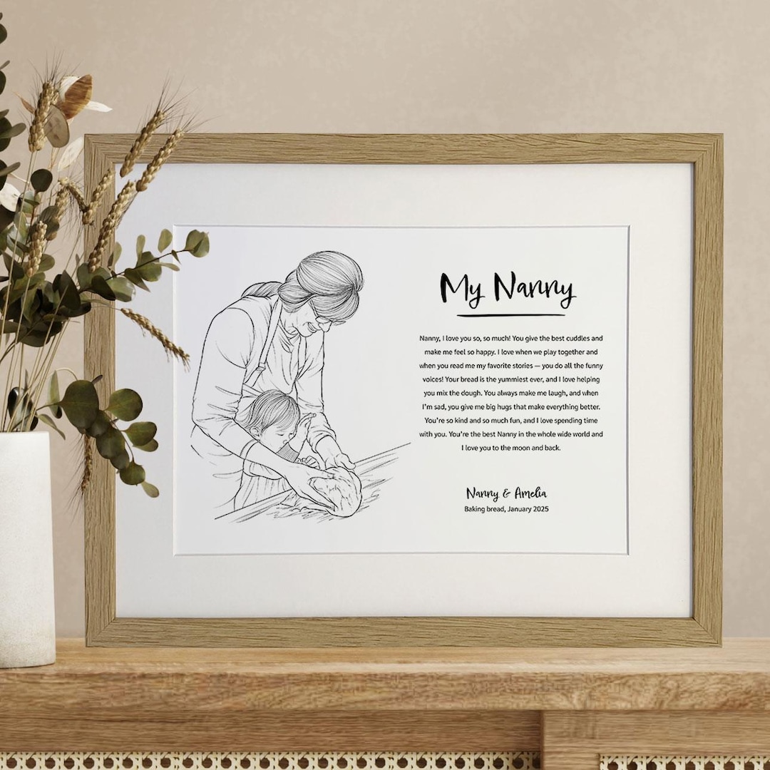 Custom Hand-drawn Nanny Line Portrait Personalised Family Drawing From ...