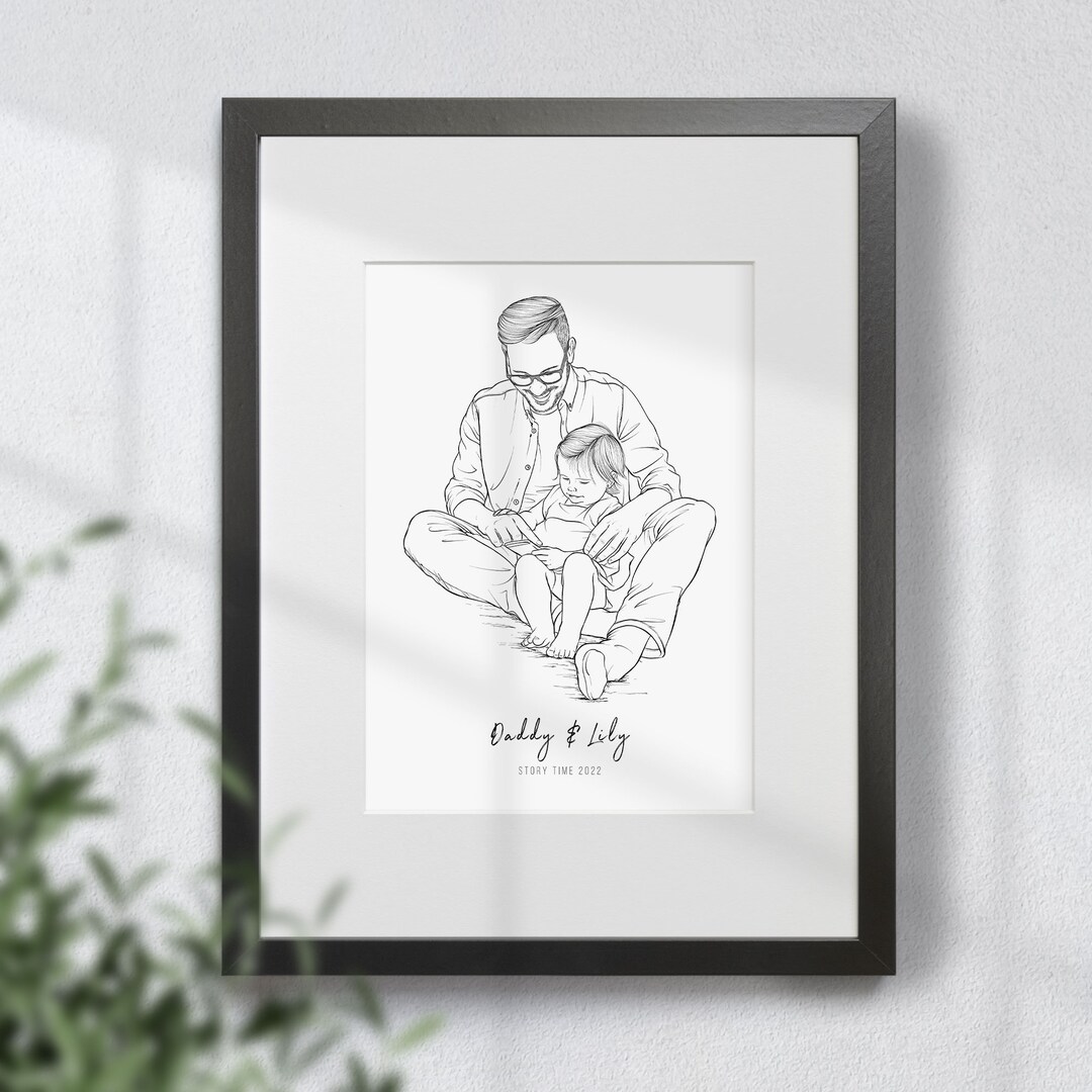 Custom Hand-drawn Dad and Family Line Portrait | Personalised Drawing ...