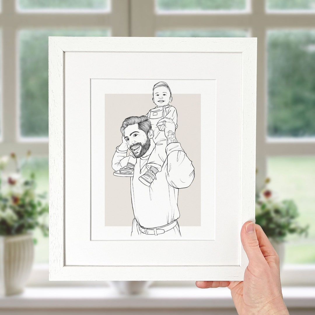 Custom Hand-drawn Daddy Line Portrait, Personalised Portrait Drawing ...