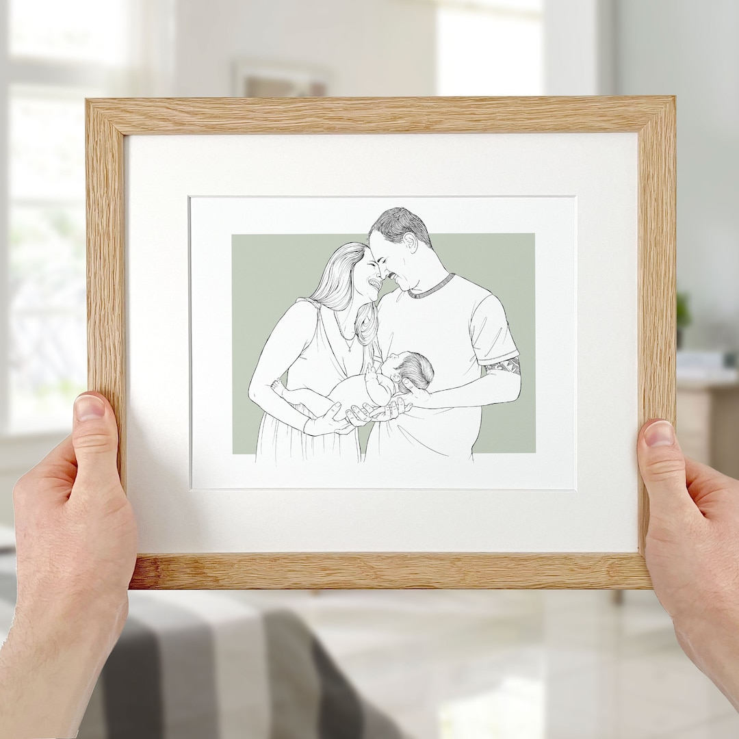 Custom Hand-drawn Family Line Portrait, Personalised Portrait Drawing ...