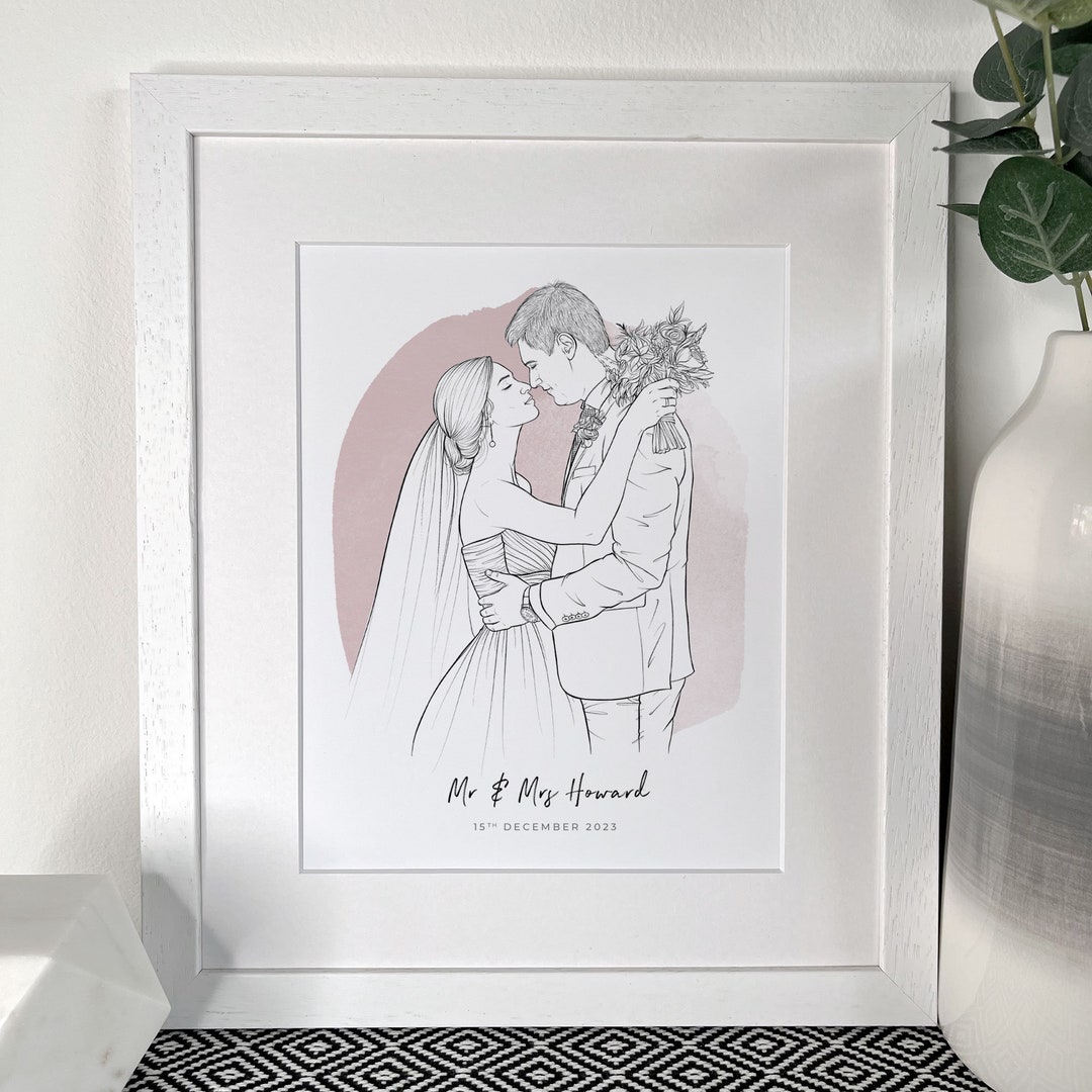 Custom Hand Drawn Wedding Watercolour Line Portrait | Custom Drawing ...