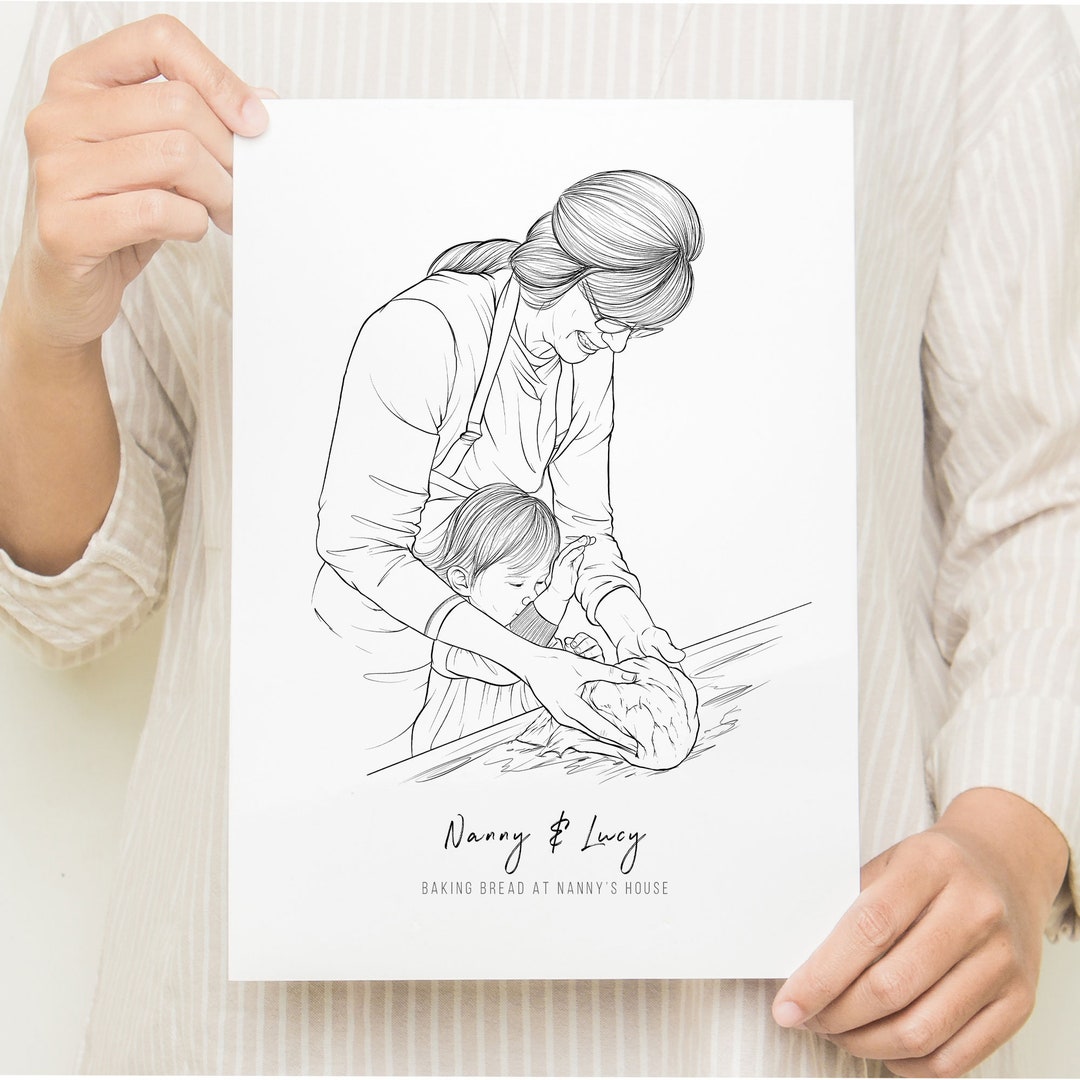 Custom Hand-drawn Grandparents Line Portrait | Custom Portrait Drawing ...