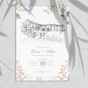 Custom Wedding Venue Drawing for Save the Date Cards | Custom Wedding ...