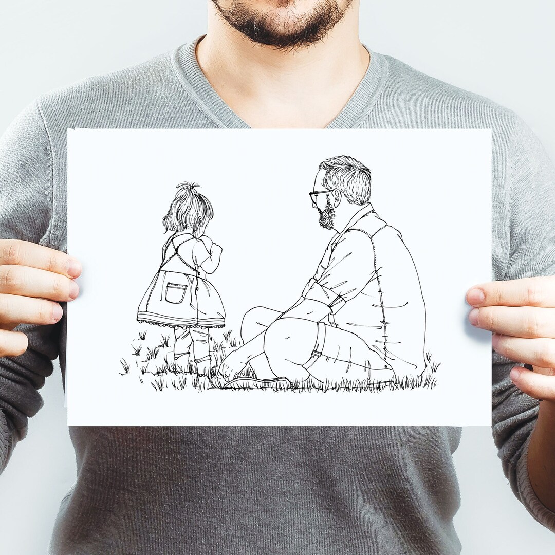 Hand Drawn Daddy & Family Line Drawing Custom Portrait From - Etsy