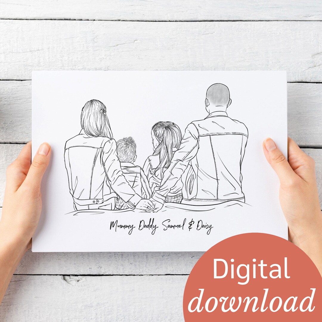 Personalised Hand-drawn Family Line Portrait, Custom Coloring Page From ...