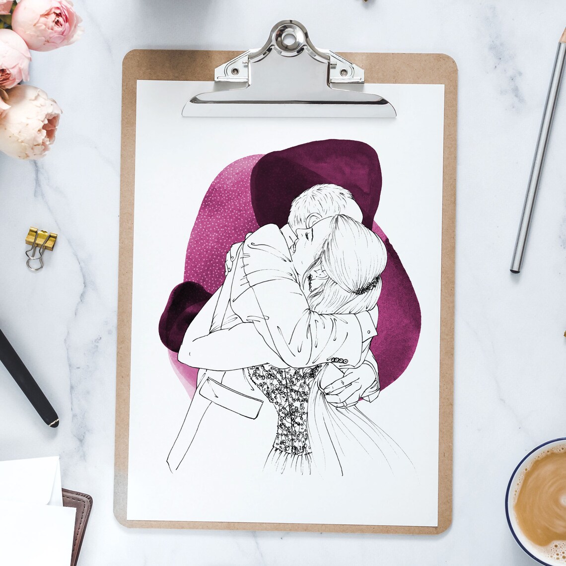 Custom Watercolour Couples Line Drawing Personalised Hand - Etsy