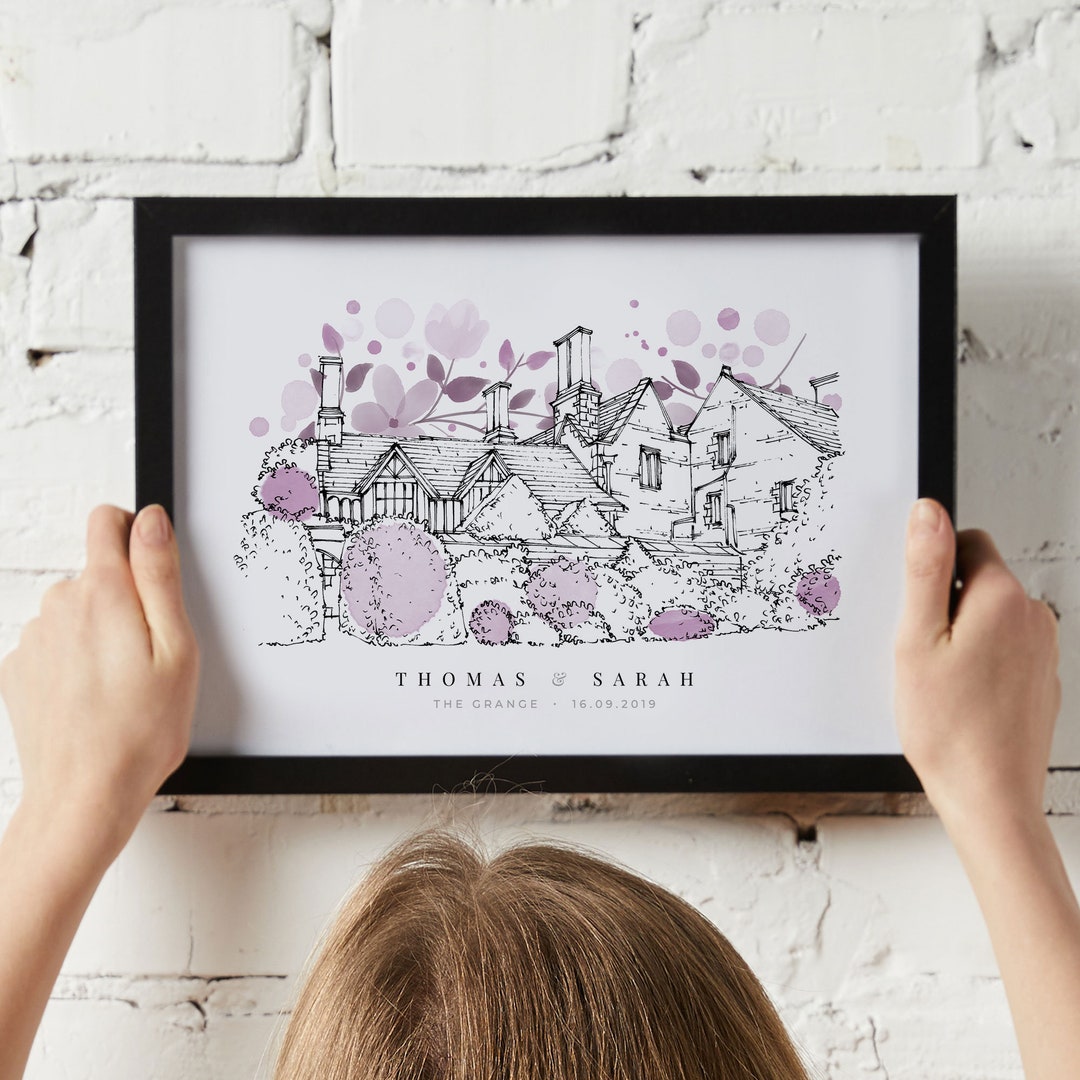 Custom Wedding Venue Watercolour Line Drawing, Hand Drawn Portrait From ...