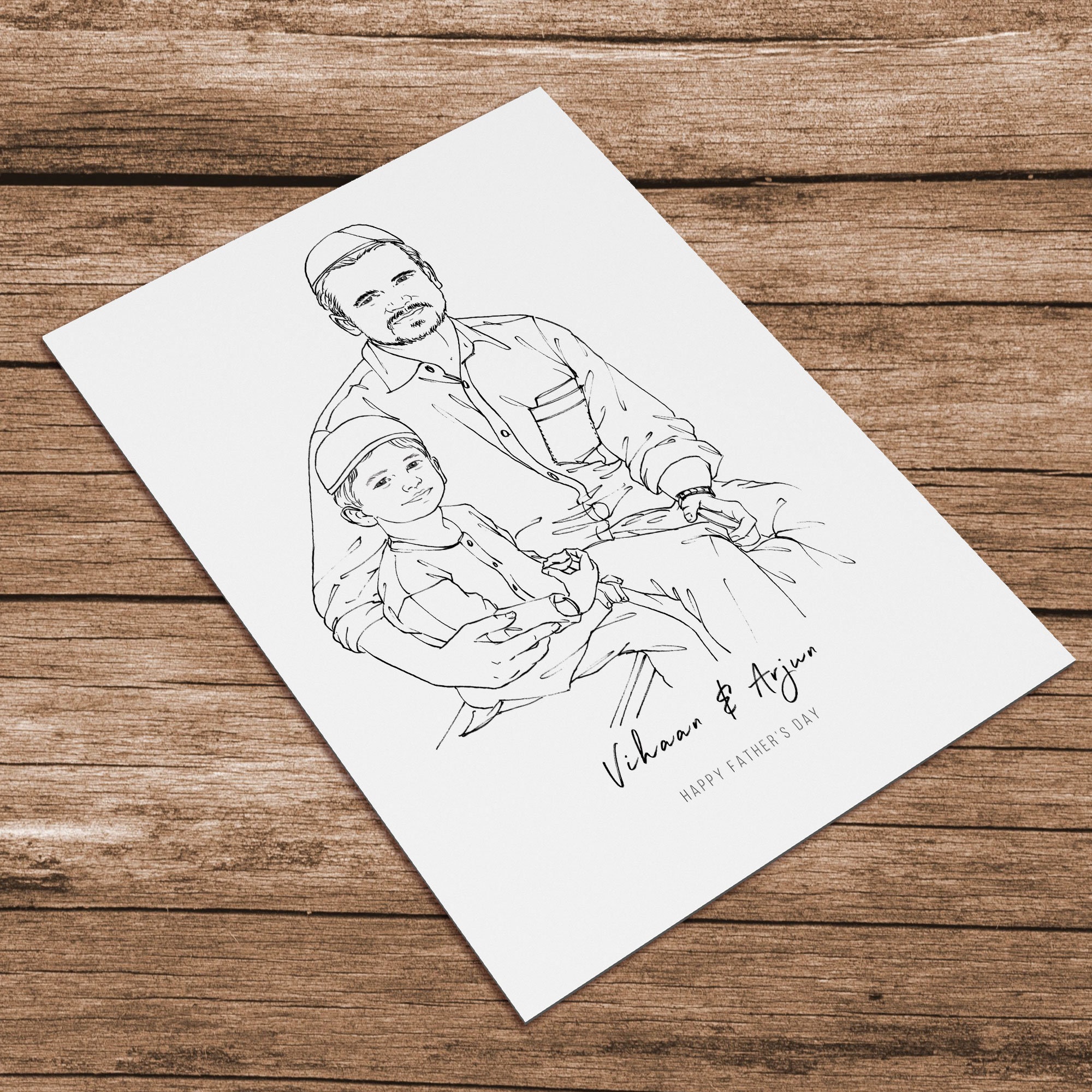 Hand Drawn Daddy & Family Line Drawing Custom Portrait From | Etsy