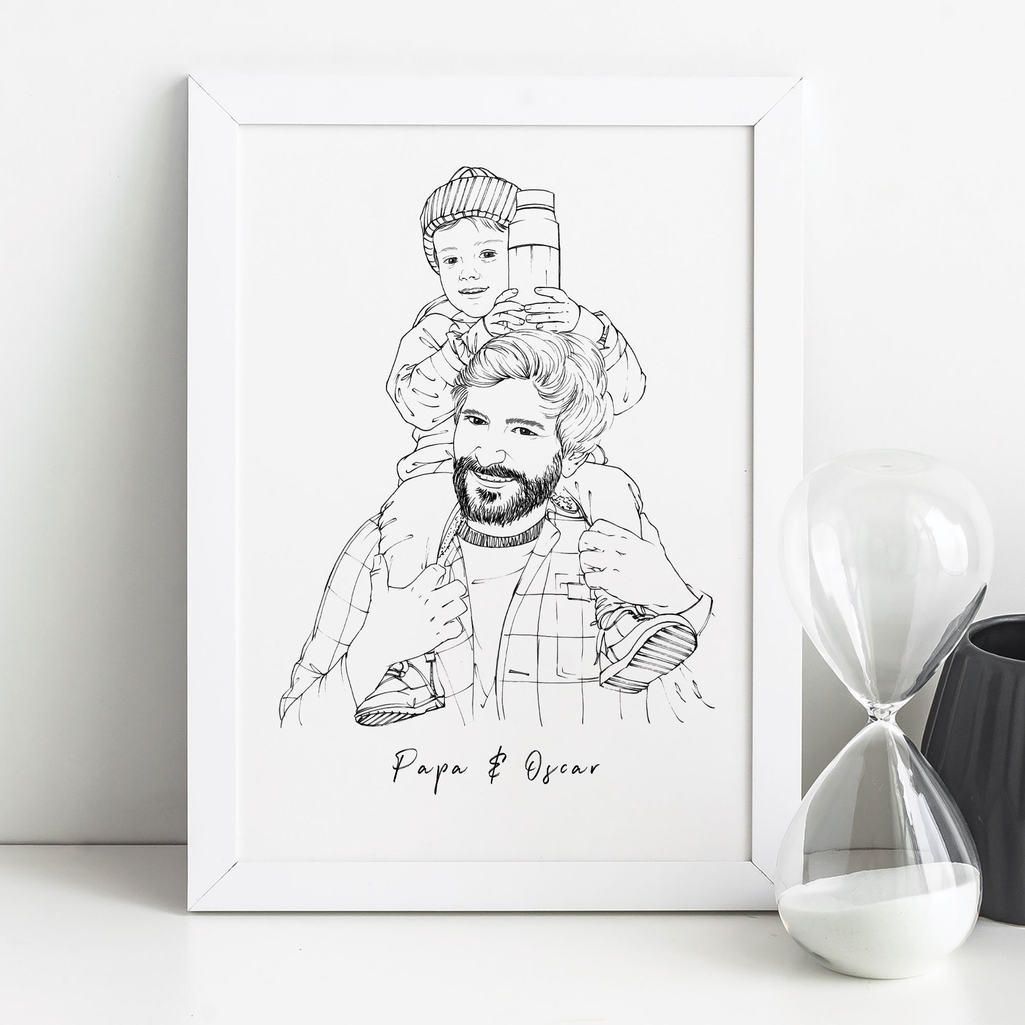 Hand Drawn Daddy & Family Line Drawing Custom Portrait From | Etsy