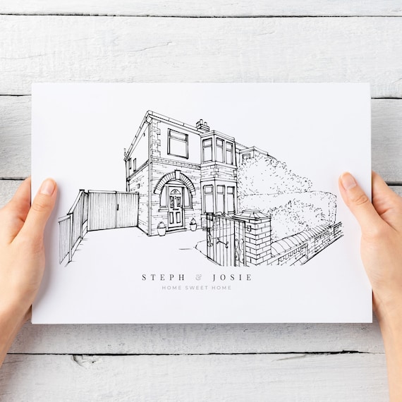 Custom Hand Drawn House Line Drawing Custom Portrait From | Etsy